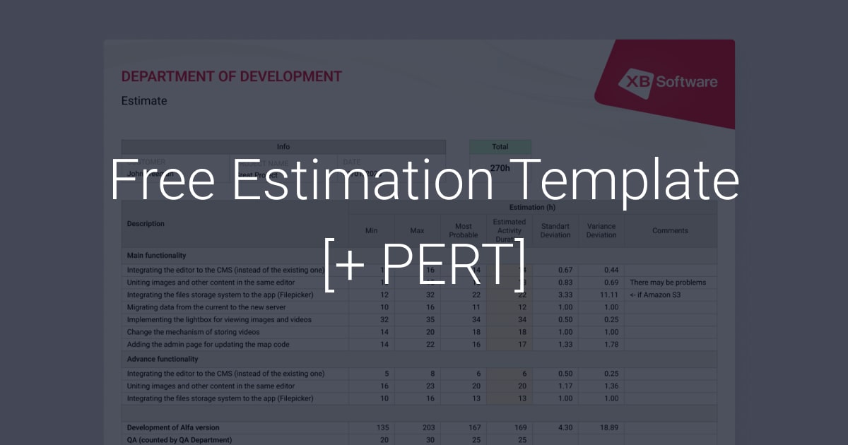 Free Estimation Template + PERT - XB Software